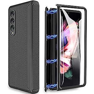 Viaotaily for Galaxy Z Fold 3 5G Case, Fold 3 Case with Screen Protector, Ultra Thin PC 360-degree All-Inclusive Hinge Folding Automatic Recovery Magnetic Suction Cover for Samsung Fold 3 5G (Black)