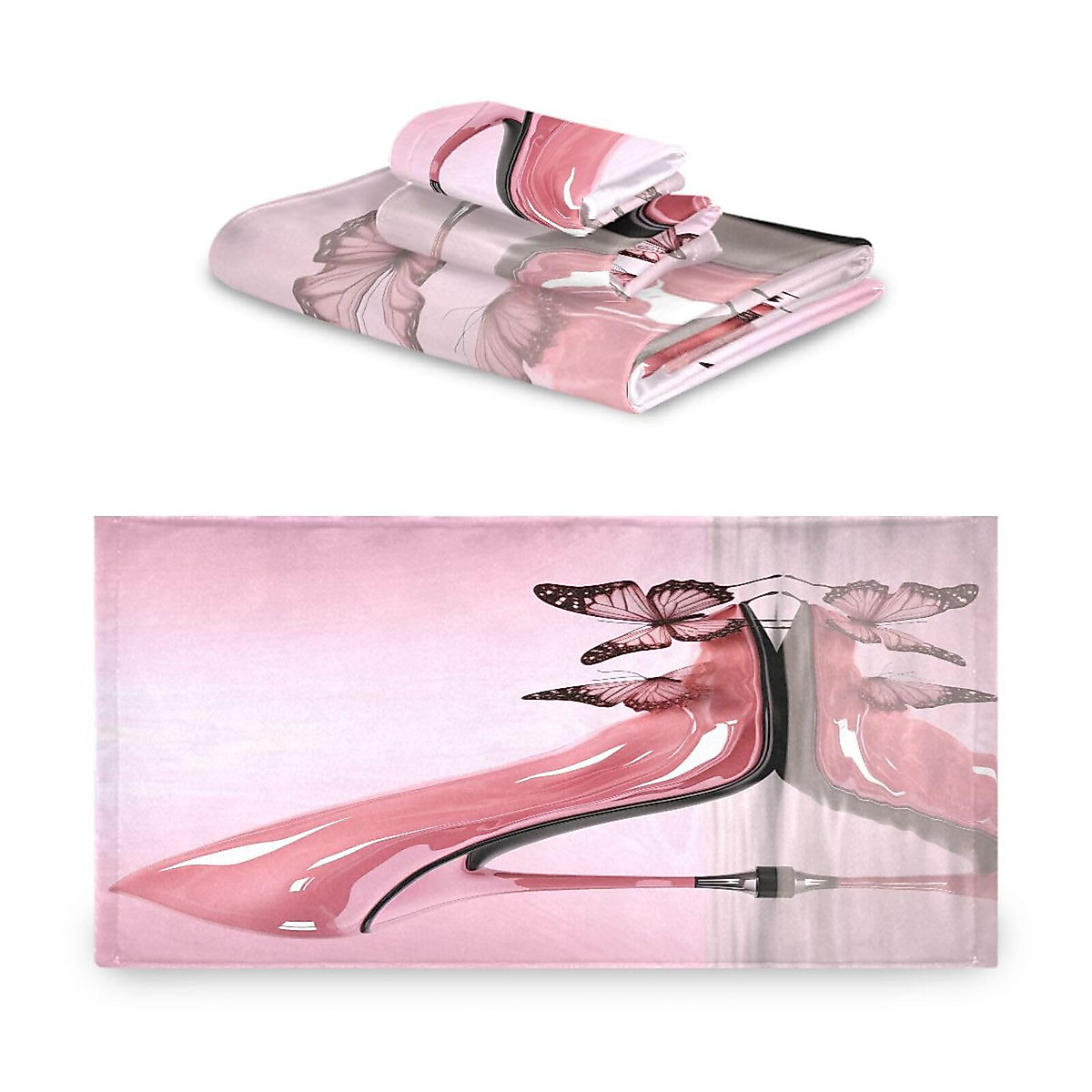 Flradish Pink High Heels Towels 3 Pack Bath Towels for Bathroom Set Soft Cotton Highly Absorbent Lightweight & Quickdry Towel Set 1 Bath Towel,1 Hand Towel,1 Washclothe