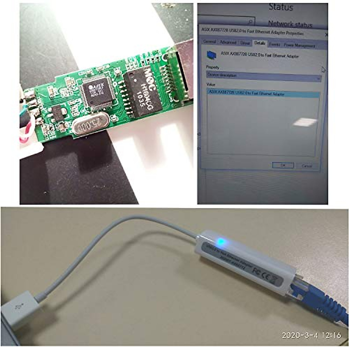 USB to RJ45 LAN Ethernet Adapter 100Mbps USB to RJ45 LAN Converter 10M 100M with Asix AX88772B AX88772 Chip (Micro USB to RJ45)