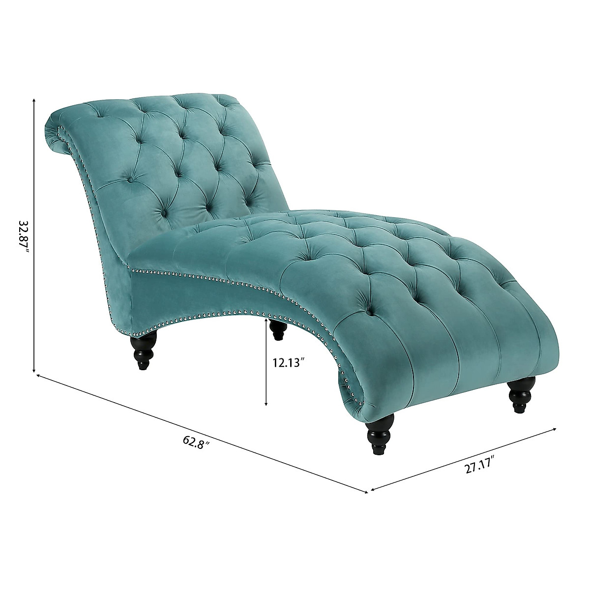 Chaise Lounge Indoor, Lounge Chair with Nailhead Trim for Bedroom, Fabric Tufted Chase Sofa Indoor, Comfortable Home Chaise Longue for Living Room Furniture Lounges(Green)