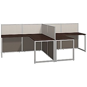 Bush Business Furniture Easy Office 60W Two Person L Shaped Desk Open Office in Mocha Cherry