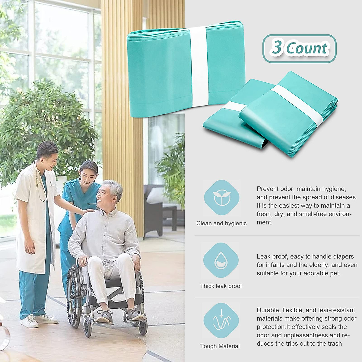 6 Pack of Diaper Disposal Liners Compatible with Janibell Brand Akord, 280 Slim Model Adult Refills, Continuous Liner System Eliminates Waste