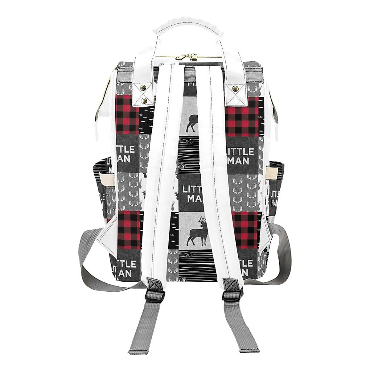 XOZOTY Antler Little Man Red Woodland Plaid Diaper Bags with Name Waterproof Mummy Backpack Nappy Nursing Baby Bags Gifts Tote Bag for Women