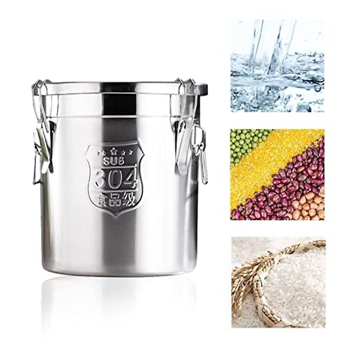 LINISHOP 304 Stainless Steel Airtight Canister Airtight Cereal Container Food Storage Container Metal Kitchen Rice Flour Milk Storage Bucket Silver New (12L)