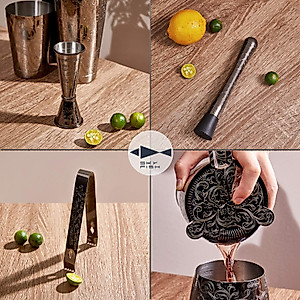 SKY FISH Bartender Kit Cocktail Shaker Set-7 Pieces Stainless Steel Black Plated Etching Bar Tools with Boston Shaker Tins,Mixing Spoon,Mojito Muddler,Japanese Double Jigger,Hawthorne Strainer
