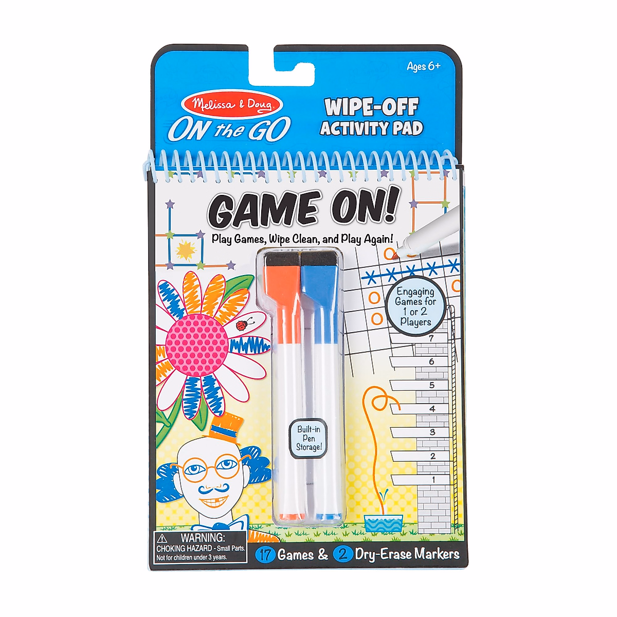 Melissa & Doug On the Go Game On! Reusable Games Wipe-Off Activity Pad Reusable Travel Toy with 2 Dry-Erase Markers - FSC Certified