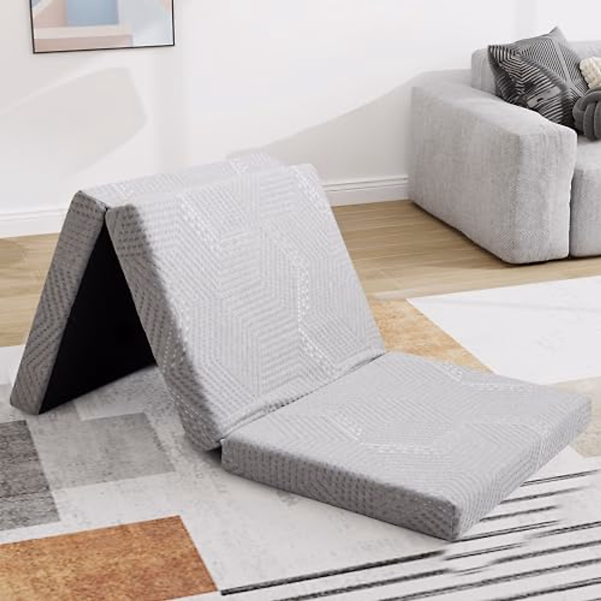 wOod-it Folding Mattress, 4 inch Memory Foam Tri Fold Mattress Topper with Washable Cover, Play Mat, Foldable Bed, Guest beds, Camp Portable Bed, Queen Size, 80" x 60" x 4"