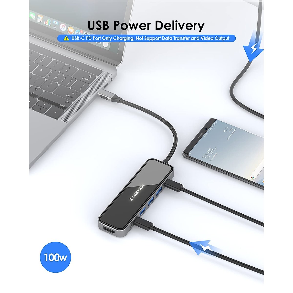 LENTION USB C Hub with 100W Power Delivery, 4K HDMI, USB 3.0 & Type C Data Compatible with 2021-2016 MacBook Pro 13/15/16, New Mac Air/Surface, Chromebook, More, Stable Driver Adapter (CB-CE35, Black)