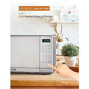 COMMERCIAL CHEF 0.7 Cu Ft Microwave with 10 Power Levels, 700W Microwave with Digital Display, Countertop Microwave with Child Safety Door Lock, Programmable with Push Button, Stainless Steel
