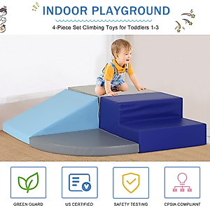 Climbing Toys for Toddlers 1-3, Indoor Corner Climber Soft Play Equipment, Colorful Climb and Crawl Activity Playset, Motor Skills Early Development Foam Blocks for Toddlers and Kids, Blue