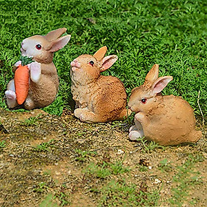 3 Pcs Rabbit Figurines Mini Animals Bunny Miniature Figurines Rabbit Model Fairy Garden Miniature Moss Landscape DIY Terrarium Crafts Ornament Accessories for Home Decoration,B