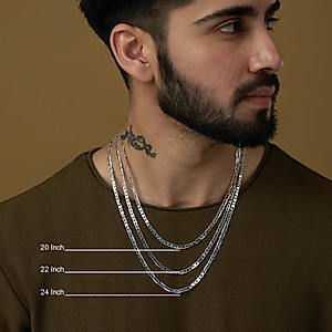 LeCalla 925 Sterling Silver Italian 4 MM Diamond-Cut Solid Flat Mariner Link Chain Necklace for Men and Women 24 Inches