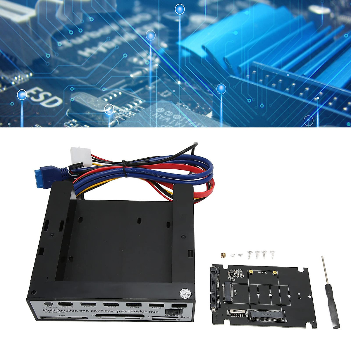 Bewinner 5.25 inch Multi Function Computer Media Front Panel,PC Dashboard NGFF M.2 MSATA 16TB OTB One Click Backup for Desktop
