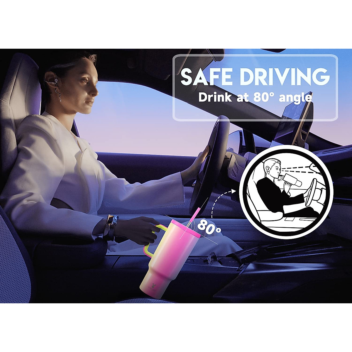 Meoky 40oz Tumbler with Handle, Leak-proof Lid and Straw, Insulated Coffee Mug Stainless Steel Travel Mug, Keeps Cold for 34 Hours or Hot for 10 Hours (Carnival)