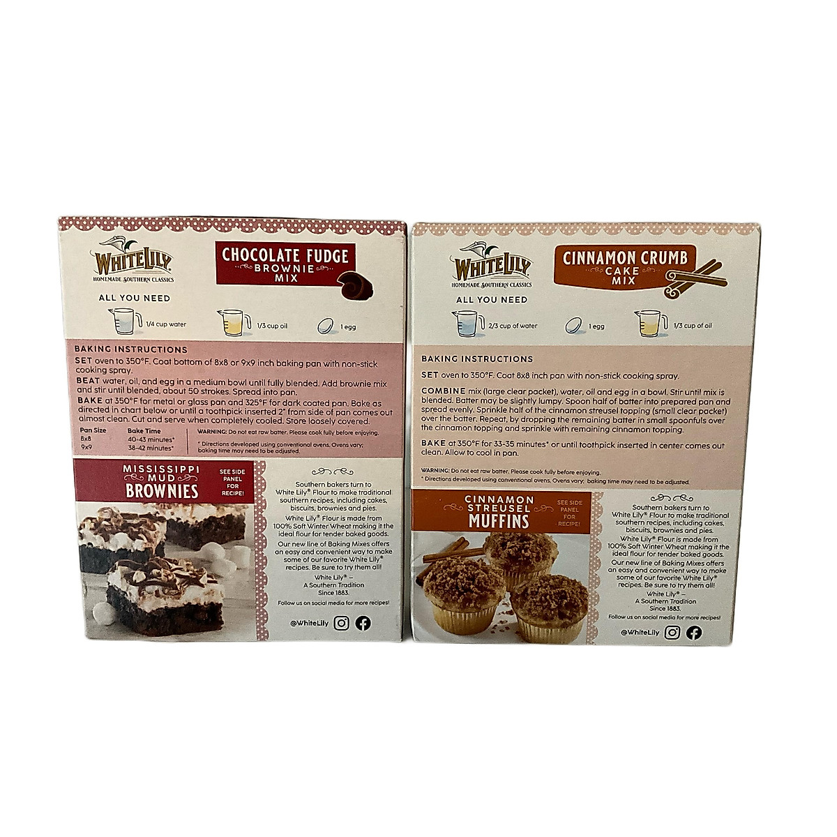 White Lily Chocolate Fudge Brownie Mix, 18oz and White Lily Cinnamon Crumb Cake Mix, 20.35oz BUNDLED With Scraper/Spreader