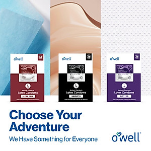 36 Latex, Ultra-Thin Condoms – Triple-Tested Lubricated Condoms with a Silicone Base for Comfortable Birth Control & Pleasure – Natural Latex Condoms for Men (2 x 7.2 in. Flat) by OWELL, Large