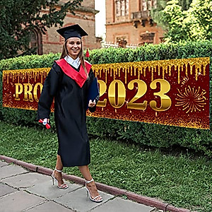 Large Prom 2023 Banner Graduation Party Decorations Maroon Congrats Grad Yard Sign Banner Backdrop for High School College Graduation Party Supplies