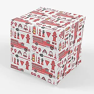 Stesha Party Firetruck Gift Wrap Firefighter Paper - Folded Flat 30 x 20 Inch - 3 Sheets