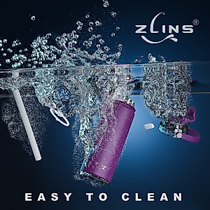 ZLINS 22oz Insulated Water Bottle with Dual Use lid(Straw Sip and Flip Drink), Leak Proof Stainless Steel Thermos Cup for Sports and Travel, Double Walled Vacuum Flask, Keep Cold or Hot(Purple)