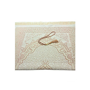 Muslim Prayer Rug and Beads with Elegant Slub Fabric Bag | Janamaz | Sajadah | Soft Islamic Prayer Rug | Islamic Gifts | Prayer Carpet Mat, Taffeta Fabric, Gold