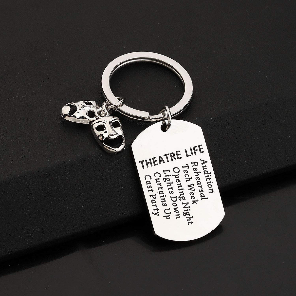 LQRI Theater Life Keychain Theatre Drama Keychain Funny Drama Actor Actress Gifts Comedy Tragedy Mask Jewelry Broadway Musical Drama Teacher Graduates Gift (d-Theater life)