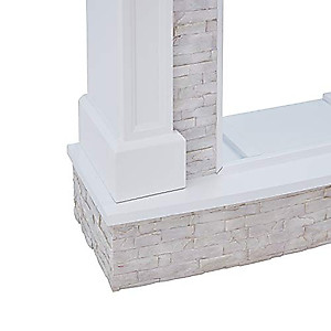 SEI Furniture Jacksdale Faux Stone Accent Electric Hidden Media Shelf Fireplace, White