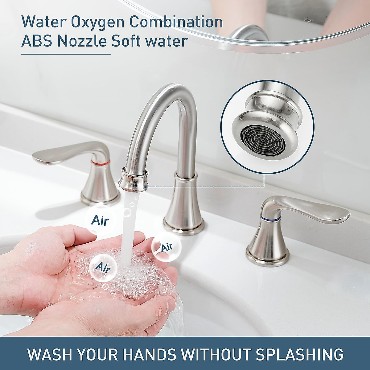 GENBONS Bathroom Sink Faucet Widespread 8 Inch Bathroom Faucets for Sink 3 Hole Brushed Nickel Double Handles Bathroom Faucets with Pop Up Drain and cUPC Faucet Supply Lines