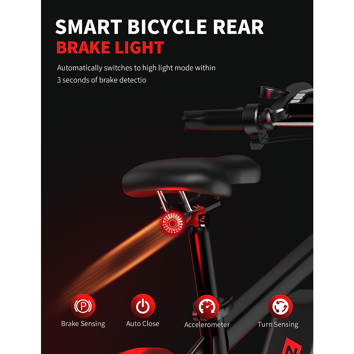 Smart Bike Tail Light with Automatic Brake Detection, USB Rechargeable, Ultra Bright LED Taillight for Night Riding and Bicycle Safety, Waterproof Back Taillights for Road Cycling