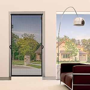 MAGZO Hanging Screen Door, Fits Door Size 34" x 82" (Curtain Size 36'' x 83''), Upgraded Fiberglass Screen Door Mesh with Tension Rod&Hook&Loop (One Piece Can be Installed in 2 Ways), Weighted Bottom