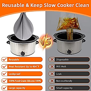 ANDIMEI 3 Pack Silicone Slow Cooker Liners Fit 6, 7, 8 Quarts Oval or Round Crock Pot,Food-grade Reusable Silicone Insert, Leakproof & Dishwasher Safe Slow Cooker Accessories Cooking Divider Liner