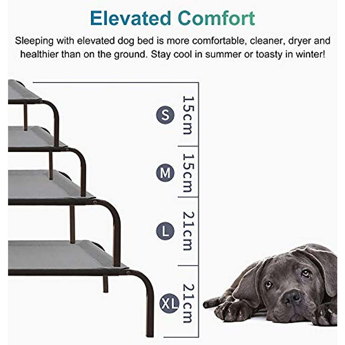 LXLA Original Elevated Dog Cot Bed with Removable Bolsters, Raised Dog Cots for Cats and Small Medium Dogs, Easy Assemble, Black (Size : XL 122×72×21cm)