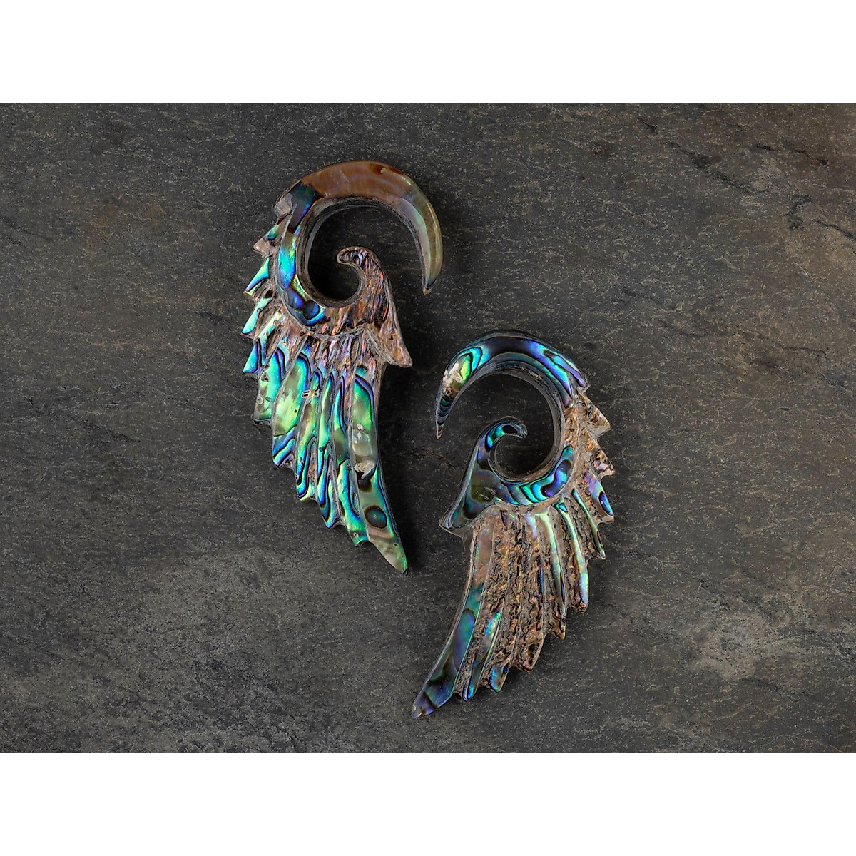 Pierced Owl Abalone Angel Wing Hanging Spiral Taper Plugs, Sold as a Pair (10mm (00GA))