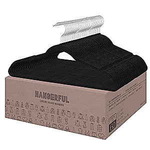 HANGERFUL Velvet Hangers 60 Pack - Premium Black Clothes Hangers - 360 Degree Swivel - Durable & Non-Slip Suit Hangers, Ultra Slim & Space Saving Coat Hangers, Strong Felt Hangers