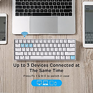 RK ROYAL KLUDGE RK61 Wireless 60% Triple Mode BT5.0/2.4G/USB-C Mechanical Keyboard, 61 Keys Bluetooth Mechanical Keyboard, Compact Gaming Keyboard with Software (Hot Swappable Blue Switch, White)