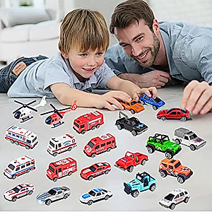 Tcvents Push Cars | Mini Cars | 24 Pack Toy Cars for Toddlers 1-3 Year Old Boys Girls - Small Fire Trucks & Ambulance & Police Vehicles Play Cars Set for Kids 3-7 Party Favors