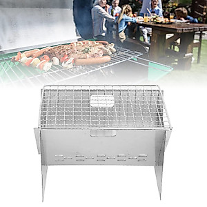 Stainless Steel Mini Grill Charcoal, Portable Charcoal Grill, Foldable Camping Barbecue Grill with Wind Inlet Design for Outdoor Cooking Camping Backyard Barbecue