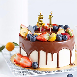 AOOLADA 51st Birthday Candles, Gold 51 Year Old Number Birthday Candles, Happy Birthday Cake Topper Gifts Party Decorations for Men Women