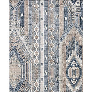 Unique Loom Portland Collection Southwestern Inspired Striped Tone Area Rug, 8 ft x 10 ft, Navy Blue/Tan