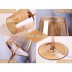 Amber Wine Glasses Set of 6-16oz Hand-Blown Amber Crystal Long Stem Wine Glasses Set, Unique Red White Wine Glasses For Home Bar,Party