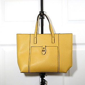 Perfect Curve Purse Rack HPC | Over The Door Purse Organizer | Purse Organizer for Wall | Purse Organizer for Closet | Updated Design | New Clips | Two Straps | Holds Up to 18 Bags | Black