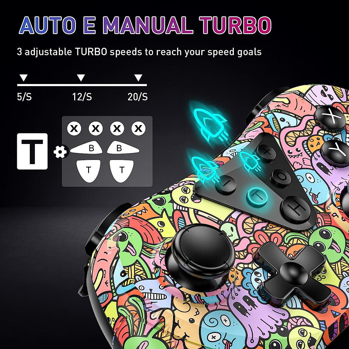 Wireless Pro Controller Compatible with Nintendo Switch Controller, Compatible with Nintendo Switch/Switch Lite/Switch/PC OLED Controller for Switch with Wake-up, Turbo Vibration and Programmable Function