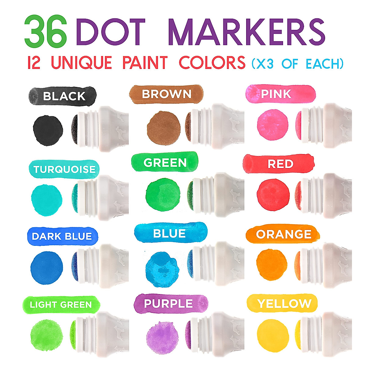 Washable Dot Markers 36 Pack With 118 Activity Sheets For Kids, Gift Set With Toddler Art Activities, Preschool Children Arts Crafts Supplies Kit, Special Holiday Bingo Dabbers Dobbers, Dauber Dawgs