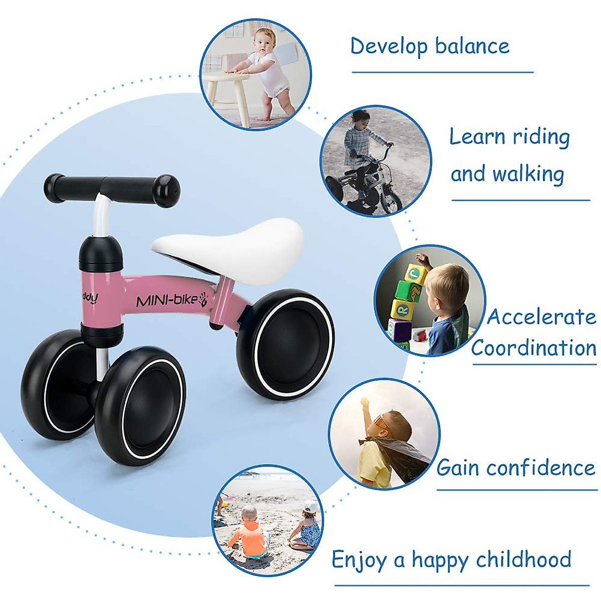 Baby Balance Bike Walker Toy Toddler Bicycle Tricycle,Best First Birthday Gift for Girl and boy in 1 to 2 Years Old,Ride on Toys for Kids,Newborn and Little Child's Riding Vehicle Pink