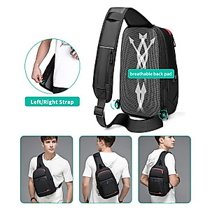 Mens Shoulder Bag for 9.7 inch Tablet,Black Cross-body Chest Sling Pack with USB Charging Port