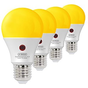 Dusk to Dawn LED Mosquito Bulb with Dual DayLight Sensor,Bug Free & ON/OFF Automatic Depends On DayLight Level,9 Watt,Edison Screw E26,Pack of 4
