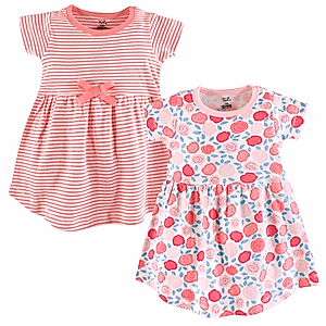 Touched by Nature baby girls Organic Cotton Short-sleeve and Long-sleeve Dresses Casual Dress, Rosebud Short Sleeve, 3T US