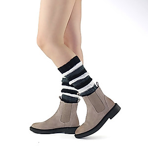 GLENMEARL 3 Pack Women's Fall Winter Warm Colorful Striped Multicolor Knit Leg Warmers Long Socks Stockings (Blue Beige Black)