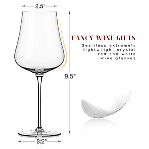 LUNA & MANTHA Modren Red Wine Glasses- Hand Blown Full Bottle Crystal White and Red Wine Glasses, Thin Rim & Long Stem, Perfect for Cabernet, Pinot Noir, Burgundy, Bordeaux- 18 Oz, Clear