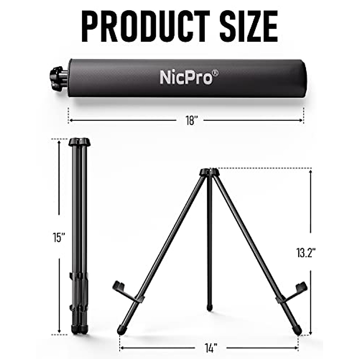 Nicpro Tabletop Easel Stand for Display, 14” Small Black Steel Portable & Adjustable Table Tripod Easels for Canvas Paintings, Framed Pictures, Event Signs, Posters- with Carry Bag