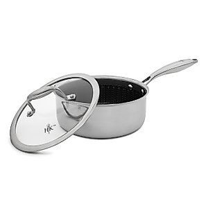 Hell's Kitchen Hybrid 2.5 Qt Saucepan and lid, Tri-Clad Stainless Steel and Nonstick Ceramic, PFAS Free, no PFOA, PTFE, or Teflon, Non Toxic Cookware, Metal Utensil Safe, All Cooktops and Oven Safe